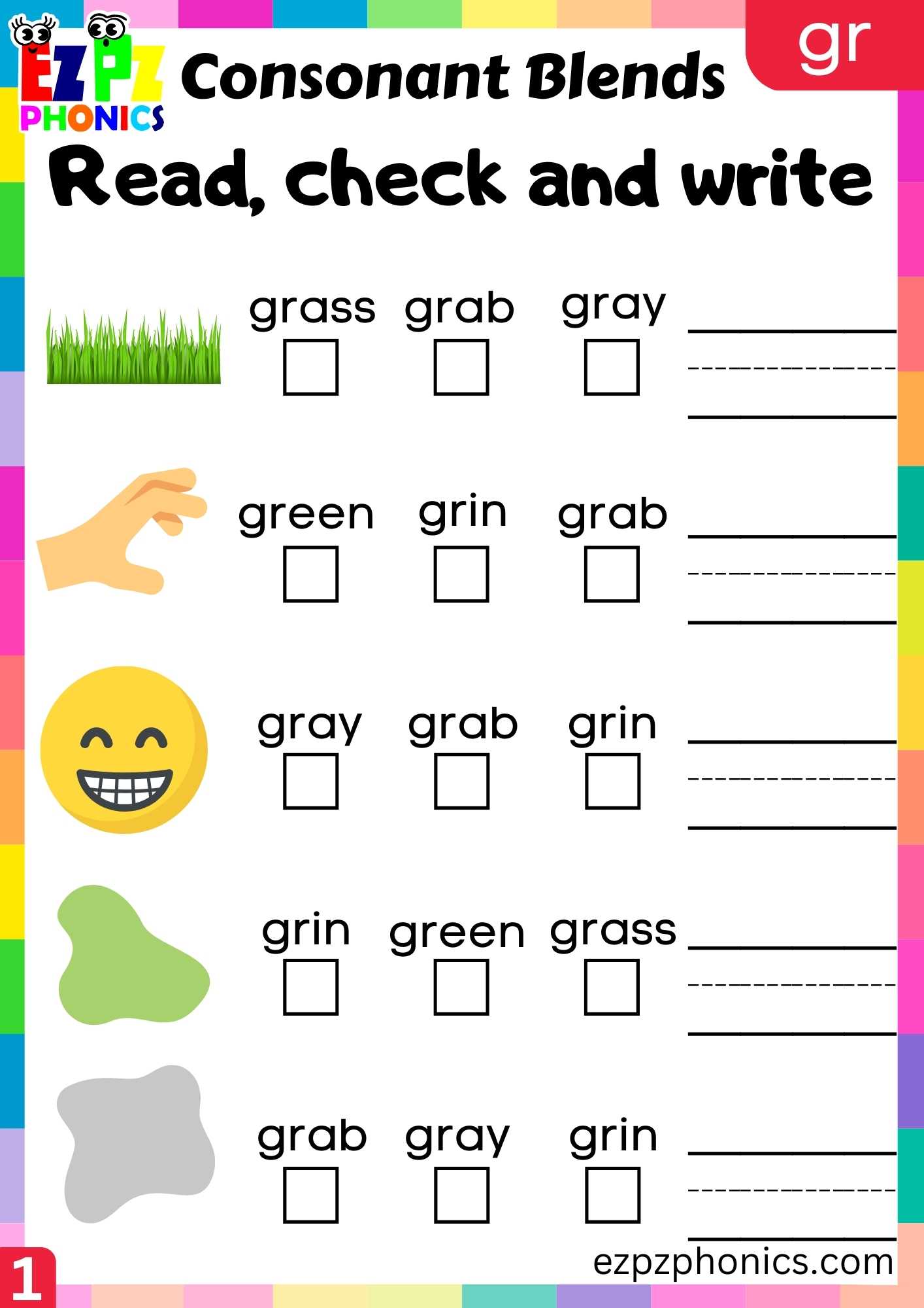 Group1 GR Words Read, Check And Write Phonics Consonant Blends ... Group1 GR Words Read, Check And Write Phonics Consonant Blends ...